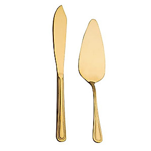 ZEENEEK Wedding Cake Knife and Server Set, 2 Pieces Gold Stainless Steel Cake Knife Pie Server Cake Cutting Set Serving Utensils for Wedding, Birthday, Parties and Events Christmas(Gold)