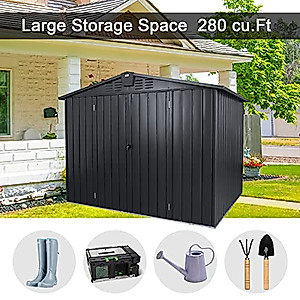 Domi Outdoor Storage Shed 8.2'x 6.2', Metal Garden Shed for Bike, Trash Can, Tools, Lawn Mowers, Pool Toys, Galvanized Steel Outdoor Storage Cabinet with Lockable Door for Backyard, Patio, Lawn