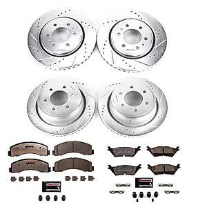 Power Stop Brake Kit For 2012-2018 Ford F-150 6 Lug Models - Truck & Tow Front and Rear Drilled Slotted Brake Rotors and Carbon Fiber Ceramic Pads Replacement, K6268-36