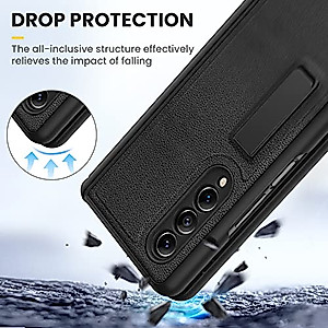 Ruky for Samsung Galaxy Z Fold 3 Full Body Case, Magnetic Kickstand, Hinge Protection, Built-in Screen Protector PU Leather Stand Case for Samsung Galaxy Z Fold 3 5G, Black