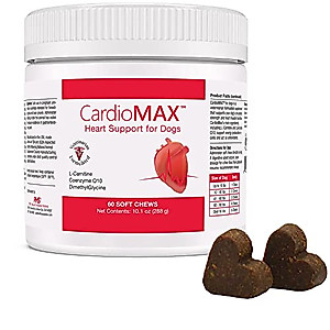 CardioMAX Heart Support Supplement for Dogs - L-Taurine, L-Carnitine, EPA and DHA, Coenzyme Q10 - Aids Circulatory Strength, Cardiovascular Support, Heart Muscle Function - Made in USA - 60 Soft Chews