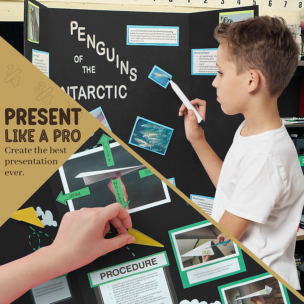 Black Tri-Fold Presentation Board 36" x 48" Corrugated Tabletop Display Exhibition Board Lightweight and Portable with Smooth Surface Great for School Projects and Business presentations - by Emraw