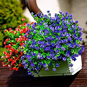 AXYLEX Artificial Flowers Outdoor Fake Plants - 12 Bundles Outside Face Plastic Greenery UV Resistant No Fade Faux Daffodils Spring Shrubs Home Decoration Garden Porch Patio Bushes Farmhouse (Purple)