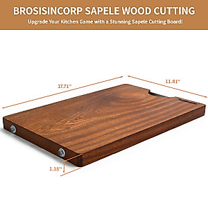 Brosisincorp Real Solid Sapele Wood Cutting Board One Piece No Glue Non Toxic All Whole Single Wood Butcher Block Thick Hard Wood Heavy Duty Edge Grain (X-large, 17.71"L*11.81"W*1.18"Th)