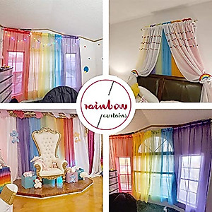 Yancorp 6 Panels Sheer Curtains Rainbow Window Decoration Voile Drapes 84 Inches Kids Girls Boys Party Favor Christmas Classroom Decor Kitchen Bedroom Backdrop(Rainbow,W40 x L84)