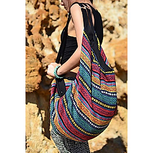 Luggage Hobo Crossbody Bag Shoulder Bag Travel Bag Messenger Bag Hippie Boho Bohemian Large Purse (Black)
