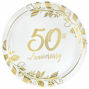 Elegant 50th Anniversary Round Foil Board Metallic Plates - 10.5" (Pack of 8) - Perfect for Celebrating Milestone Moments