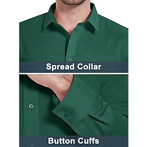 MAGCOMSEN Mens Dress Shirts Long Sleeve Button Down Shirt Lightweight Formal Shirts Business Casual Shirt Green,XL