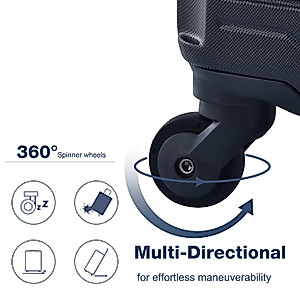 Tripcomp Luggage Sets Wear-Resistance Hardside Lightweight Suitcase Double Spinner Wheels, TSA Lock,Two Hooks, Scratch-resistant Carry-on, 3 Piece Set(20/24/28) (Jet black)