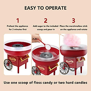 Cotton Candy Machine - Nostalgia Cotton Candy Machine with Sugar Scoop& 5 Reusable Cotton Buds, Cotton Candy Maker for Family Parties Kids Birthday & Fun Gatherings, Retro Red
