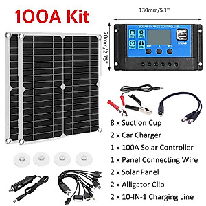DSJ 2Pcs 300W Monocrystalline Solar Panel Kit - Dual USB Ports Waterproof Solar Cells with Solar Controller for Car Yacht Rv Battery Charger/100A