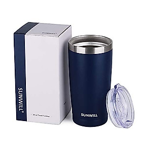 SUNWILL 20oz Tumbler with Lid, Stainless Steel Vacuum Insulated Double Wall Travel Tumbler, Durable Insulated Coffee Mug, Powder Coated Navy, Thermal Cup with Splash Proof Sliding Lid
