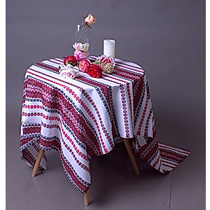 tablecloths for Rectangle Tables 60 x 120 Decorative Tablecloth with Ukrainian Ornament Weddfing plahta Ethnic White red Black 150x300 cm / 60"x120"