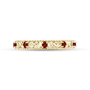 Jewel Zone US Round Cut Simulated Red Garnet 3.25 MM Stackable Ring in 14K Yellow Gold Over Sterling Silver