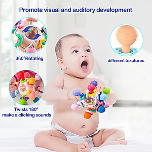 Baby Sensory Teething Toys - Teething Montessori Learning Developmental Toys for Baby - Newborn Teething Ball - Rattle Sensory Infant Chew Toys for 0 3 6 9 12 18 Months Baby Girls Boys Gift (Pink)