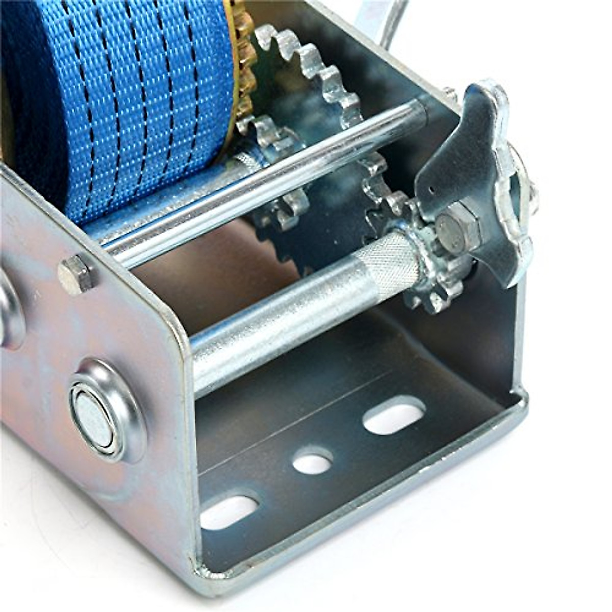 8milelake 2500lbs Hand Winch Hand Crank 2 Gear Strap Gear Winch Polyester Strap ATV Boat Trailer Heavy Duty (2500LBS)