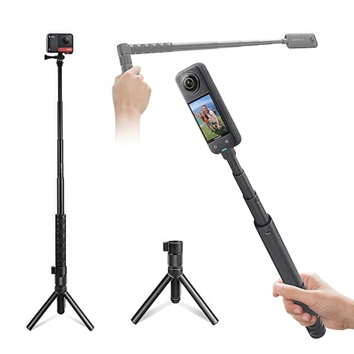 O'woda Invisible Selfie Stick for Insta360 X4, Extendable Portable Monopod Bullet Time Rotatable Handle Kit with Mini Camera Tripod for Insta360 X4, X3, ONE X2, ONE X, ONE RS