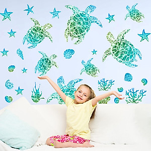 Desert Camel Sea Turtle Wall Decals Stickers Glow in The Dark Vinyl Ocean Under Bathroom Decor for Kids Life Bedroom Nursery Birthday Gifts, Sky Blue