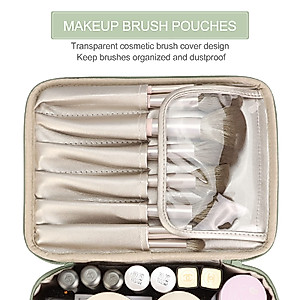 Pocmimut Makeup Bag,Cosmetic Bag for Women Travel Make Up Bag with Brush Compartment for Women(Green)