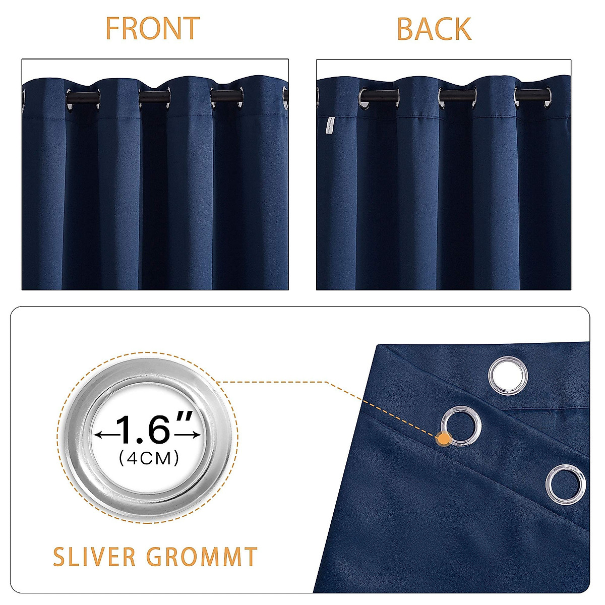 RYB HOME Soundproof Blackout Energy Effeciency 3-in-1 Curtain Set with Notoxic Detachable Liner for Home Office Theater Privacy Seperating Drapes, Navy Blue, W 52 x L 95 inches, 2 Pcs