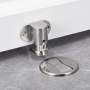 INIRET Silvery Floor Mount Door Stopper，Height-Adjustable Invisible Magnetic Door Stop,Door Catch/Stopper for Bottom of Door，Hold Your Door Open，with Adhesive No Drilling,for Home Office Bedroom