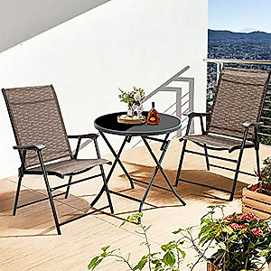 Safstar Folding Patio Chairs, Portable Sling Back Chairs with Armrests and Breathable Fabric, Great for Garden Backyard and Poolside (2)