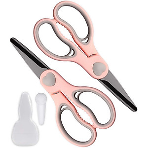 Ceramic Scissors for Baby Food by WELLSTAR, Black Blade Safety Healthy BPA Free Portable Toddler Shears with Protective Cover and Travel Case, 2 Pack