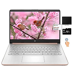 HP Newest 14" Touchscreen Laptop, Intel Dual-Core N4020, 8GB RAM, 128GB Storage(64GB eMMC+64GB Micro SD), Webcam, 1Yr Office w/ Accessories(Rose Gold)