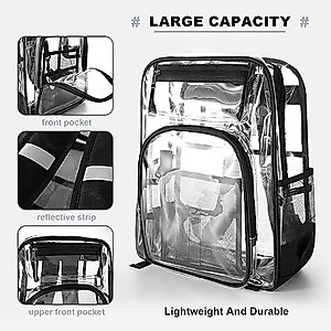 SYNPOS Clear Backpack Black For Adults Heavy Duty Clear Backpack Stadium Approved For School Boys Girls