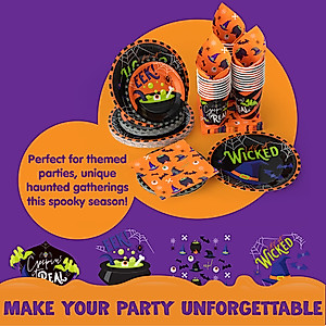 JOYIN 120 PCS Halloween Party Supplies Set with 30 Pcs Plastic Cups, 30 Pcs 9" Paper Plates, 30 Pcs 7" Plates and 30 Pcs Napkins (Serve 30), Halloween Themed Tableware Set Party Decorations