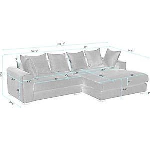 Eafurn Luxe Upholstered Right Facing Chaise Lounge Sectional Sofa in Soft Corduroy Fabric with Removable Cushions, Oversized Sleeper Couch Bed for Relaxing in Living Room or Bedroom