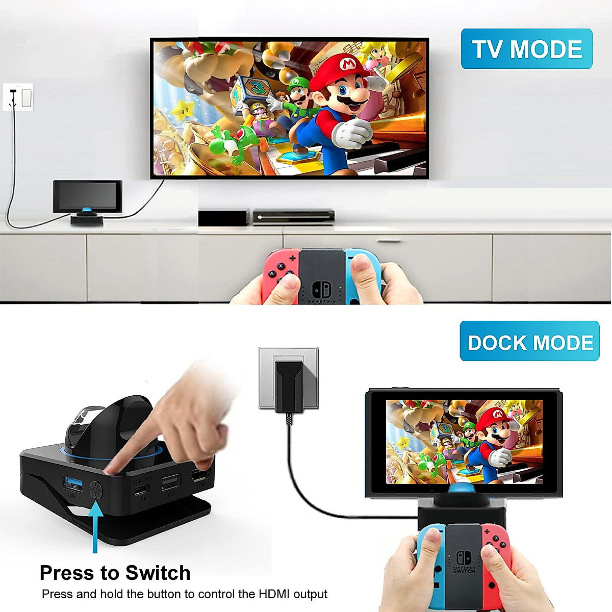 Kkf Switch Dock, 4K HDMI Nintendo Switch Docking Station for TV/Switch OLED，Portable Nintendo Switch TV Adapter Charging Dock with USB 3.0 2.0- Requires More Than 35W Charging No Cables (Black -1)