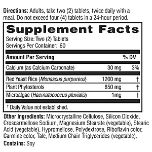 Weider Red Yeast Rice Plus 1200mg - With 850mg of Natural Phytosterols- Gluten FREE - One Month Supply