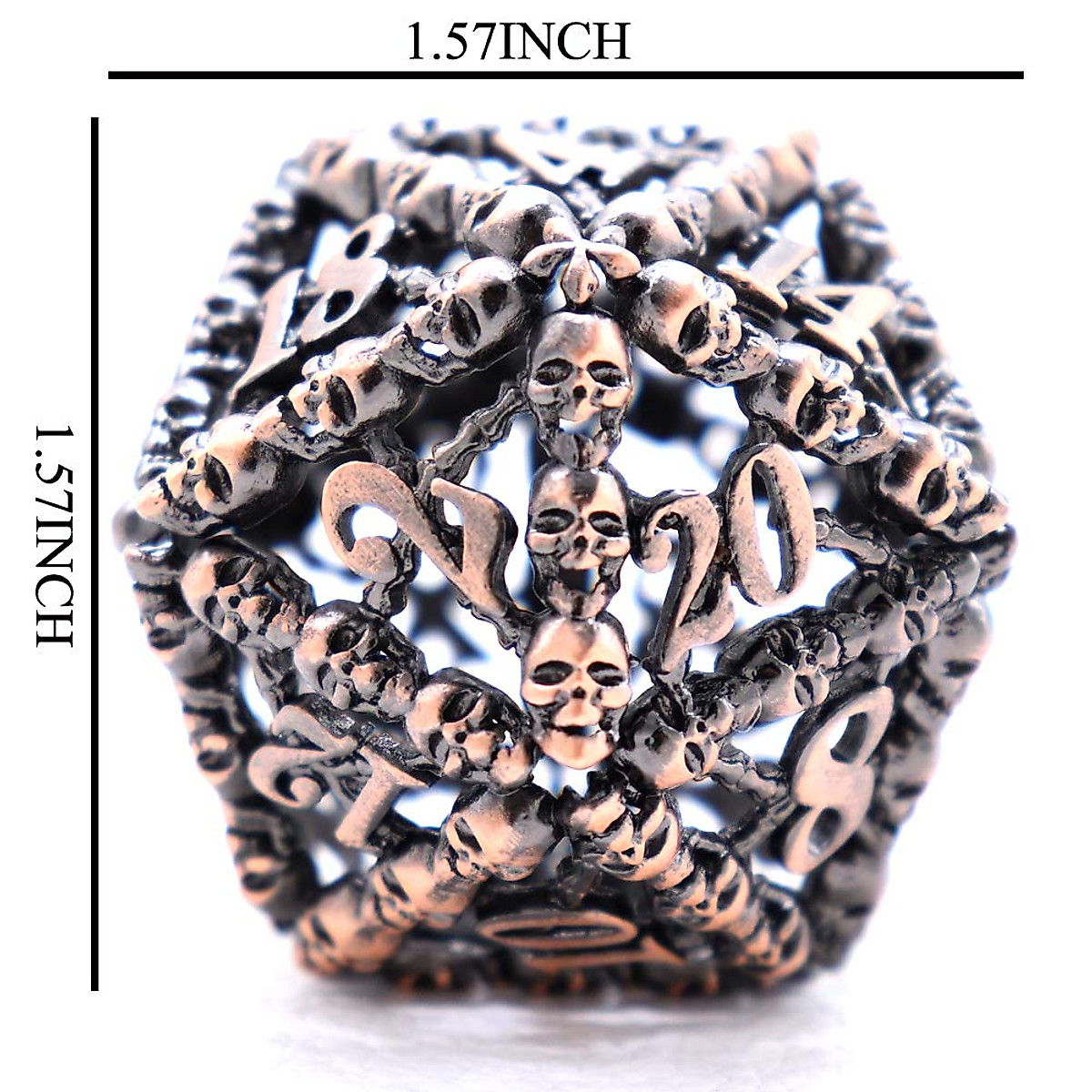 HVCMISHILE 40mm Large D&D Hollow Metal D20 Skull Galore Dice for DND Dungeons and Dragon of Pathfinder Tabletop RPG Polyhedral Dice (Antique Copper D20 Skull Dice)