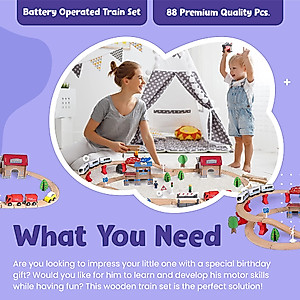 Battery Operated Train Set – Wooden Toys for Kids and Toddlers – Train Sets for Boys 2-4 – Premium Quality Wood Fits Thomas Brio – Fun & Entertaining – Train Tracks for Kids