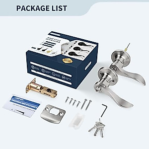 LOQRON Wave Style Door Lever Keyed Entry Door Handle with Lock, Entrance Lever Reversible for Left/Right Handed for Office or Front Door with Satin Nickel Finish, 1 Pack