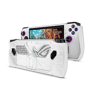 Yebowe Protective Case with Foldable Kickstand for ASUS Rog Ally 2023, Full Body Shockproof Protector Case Cover with Stand Non-Slip Handheld Game Console Skin for Rog Ally Accessories, White