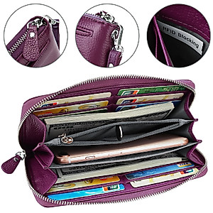 YALUXE Real Leather Zip Around Wallets for Women Wristlet Handbag Cell Phone Purse Card Holder RFID Blocking Protection