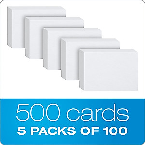 Oxford Index Cards, 500 Pack, 4x6 Index Cards, Blank on Both Sides, White, 5 Packs of 100 Shrink Wrapped Cards (40177)