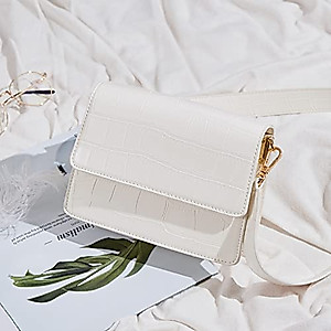 Telena Crossbody Bags for Women Vegan Leather Purses for Women Crossbody Handbag Purse with Adjustable Strap Crocodile White