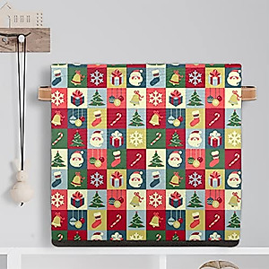 Large Collapsible Storage Bins,Xmas Santa Claus Gifts Decorative Canvas Fabric Storage Boxes Organizer with Handles,Cube Square Baskets Bin for Home Shelves Closet Nursery Gifts