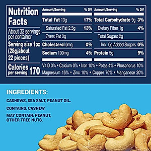 PLANTERS Deluxe Salted Whole Cashews, Party Snacks, Plant-Based Protein 33oz (1 Container)