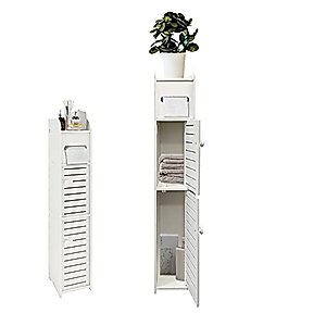 KISSWILL Small Bathroom Storage Cabinet, Slim Toilet Paper Storage Cabinet with 2 Doors & Shelves, Over Toilet Storage Cabinet for Skinny Bathroom Space Corner (White)
