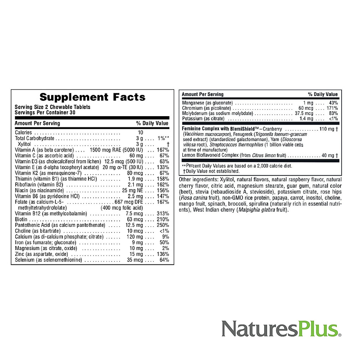 Natures Plus Power Teen for Her Chewable - 60 Vegetarian Tablets - Wild Berry - High Potency Multivitamin for Young Women - Hormone-Balancing - Sugar Free, Vegan, Gluten-Free - 30 Servings