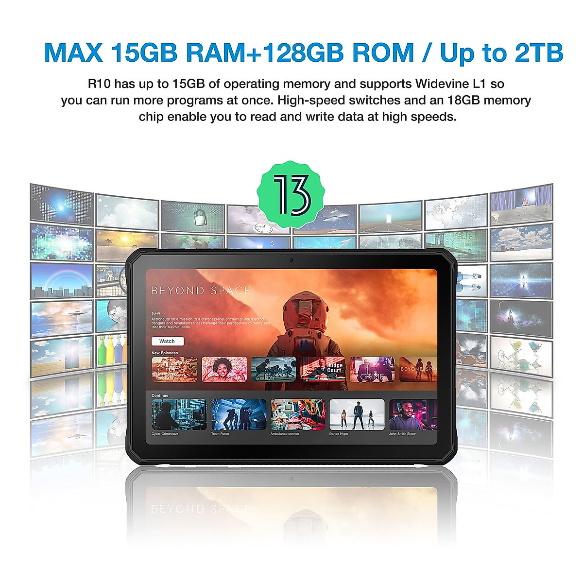 DOOGEE R10 Rugged Tablet 10.36” 2.4K Display Android 13 Tablet MTKG99 Octa-Core 8GB + 128GB ROM, 10800mAh Battery Tablet OTG Reverse Charging, Widevine L1 Android Tab (Black)