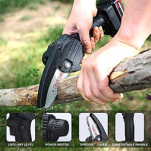 Mini Chainsaw Cordless, FAMICCI 4-Inch Battery Chainsaw, Small Electric saw, Rechargeable Portable one-Hand Power Chain Saws For Tree Trimming/Wood Cutting/Branch Pruning (24v 2 Batteries + 3 Chains)