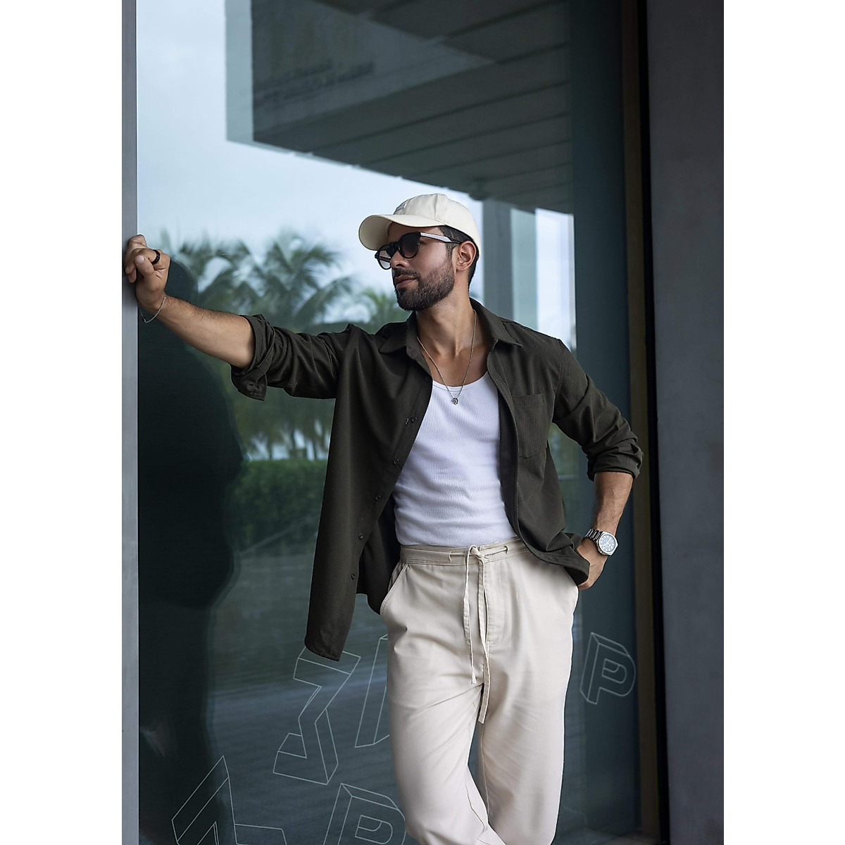 COOFANDY Men's Corduroy Shirt Jacket Slim Fit Button up Work Shirt with Two Flap Pockets Army Green