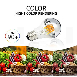 Edearkar A19 Half Chrome Light Bulb 6W Dimmable, E26 Base Daylight White 6000K 60W Equivalent 600lm Decorative Silver Mirror LED Edison Bulb for Indoor Living Room, AC110V, E26 Base, Pack of 4