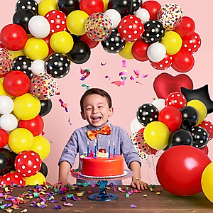 Amandir Black Red Yellow Balloons Arch Garland Kit, Birthday Party Supplies Baby Shower Decorations Latex Balloons Foil Star Confetti Balloons for Theme Party