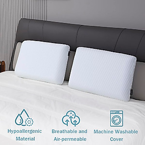 Ubozaw 2 Pack Cooling Gel Memory Foam Pillows for Sleeping, Firm Foam Bed Pillows with Holes, Ventilated Memory Foam Pillows for Back and Side Sleepers, 5 Inch Loft, with Washable Cover, Queen Size